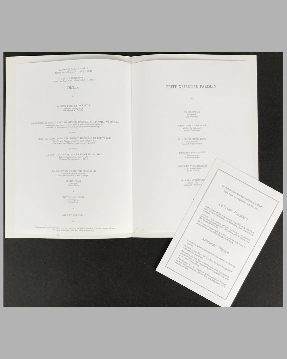 Two Air France First Class Dinner Menus - l'art et l'automobile